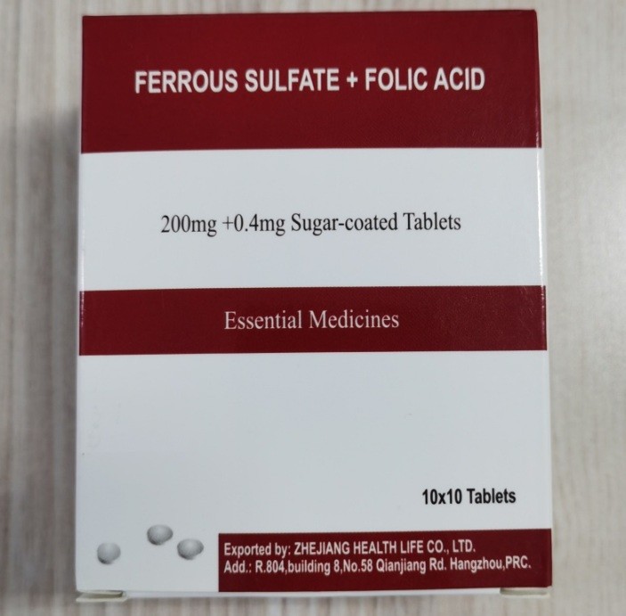 Sulfato ferroso + ácido fólico Tabletas 200MG + 0.4MG BP / USP Medicamentos